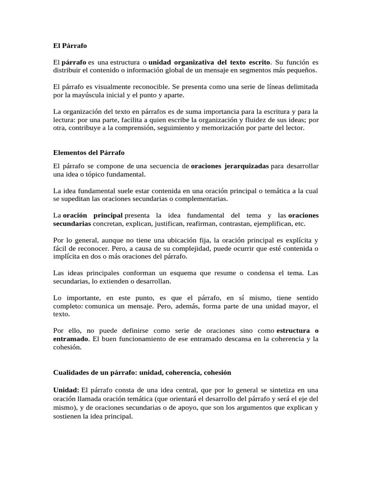 Estructura y Tipos de Párrafos | PDF | Narración | Oración (Lingüística)