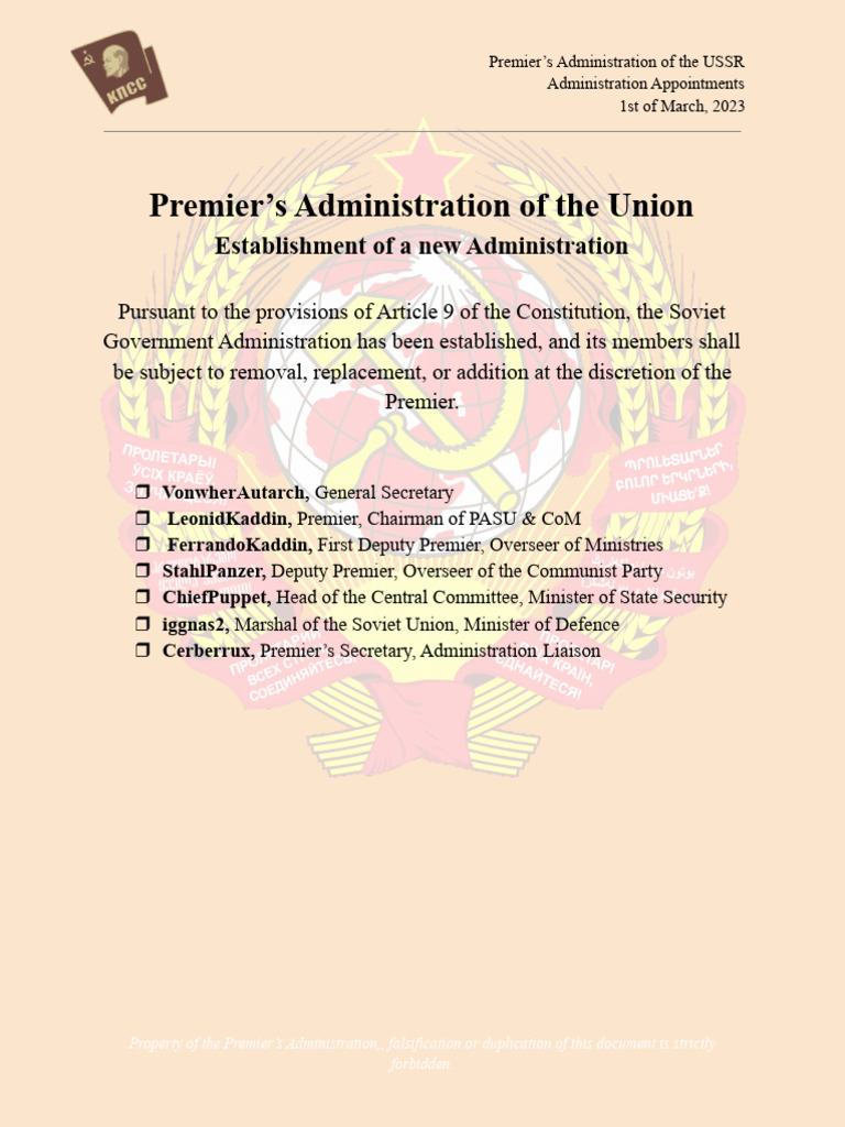 New Premiers Administration (1) | PDF