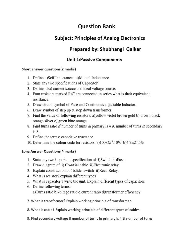 Analog Electronics Question Bank | PDF | Operational Amplifier | Bipolar Junction Transistor