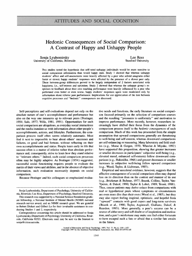 Social Comparison Theory Unhappy Vs Happy People | PDF | Analysis Of ...
