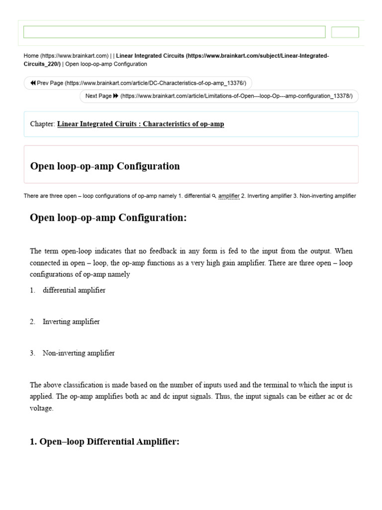 Open Loop Op Amp Limitation | PDF | Operational Amplifier | Amplifier