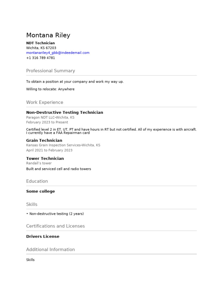 Resume Montana Riley | PDF