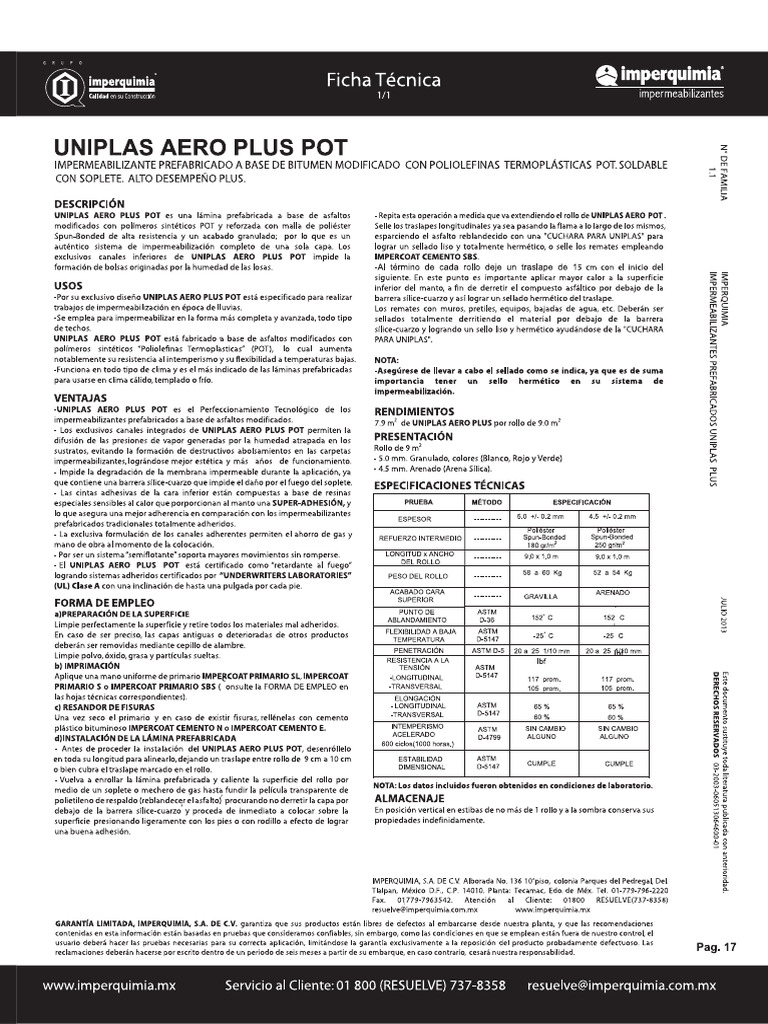 h17 Uniplas Aero Plus Pot | PDF