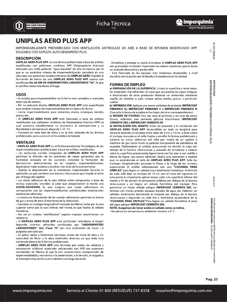 H23 UNIPLAS AERO PLUS APP | PDF
