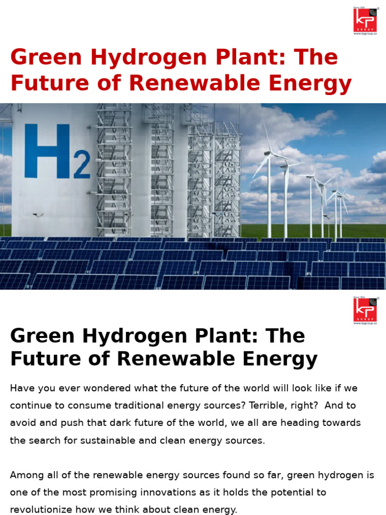 Green Hydrogen Plant - The Future of Renewable Energy | PDF | Renewable ...