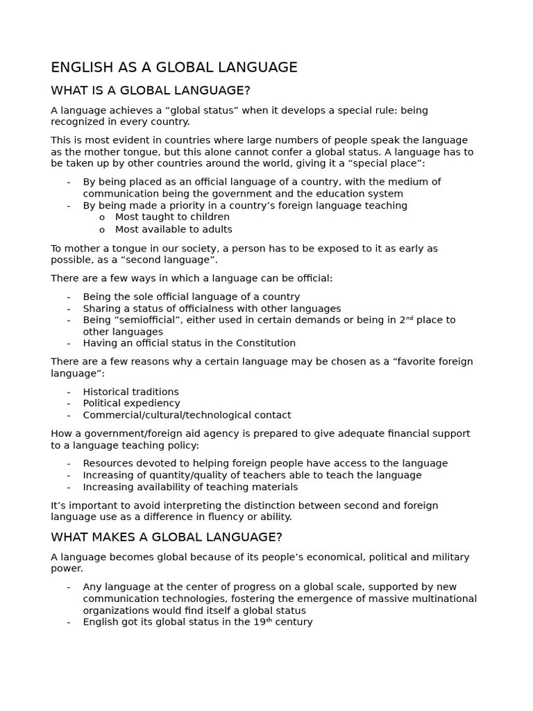 English As A Global Language | PDF | Multilingualism | Advertising