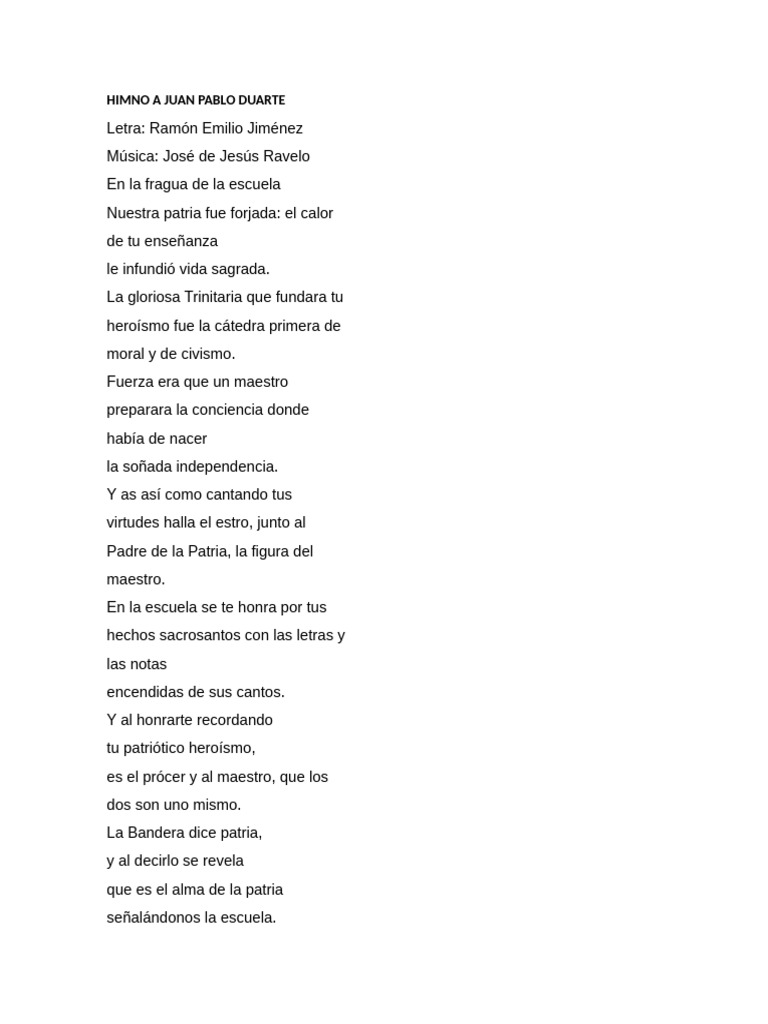 Himno A Juan Pablo Duarte | PDF