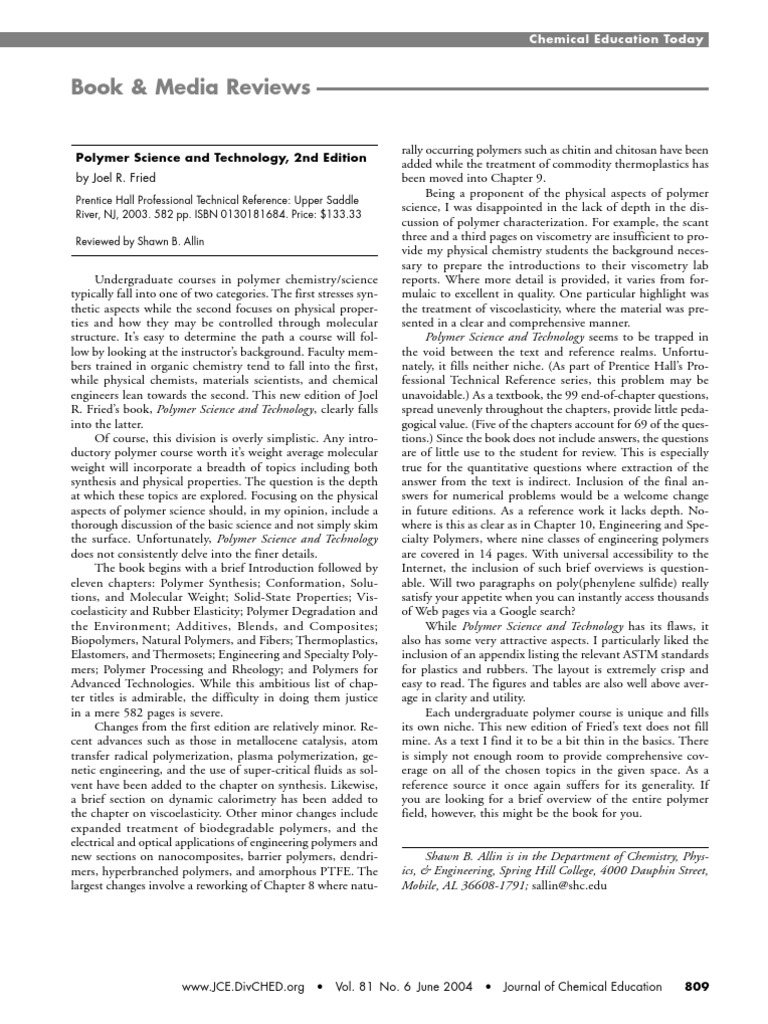 Book & Media Reviews: Polymer Science and Technology, 2nd Edition | PDF ...