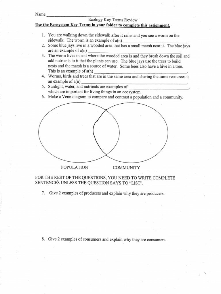 Ecology Key Terms Review | PDF