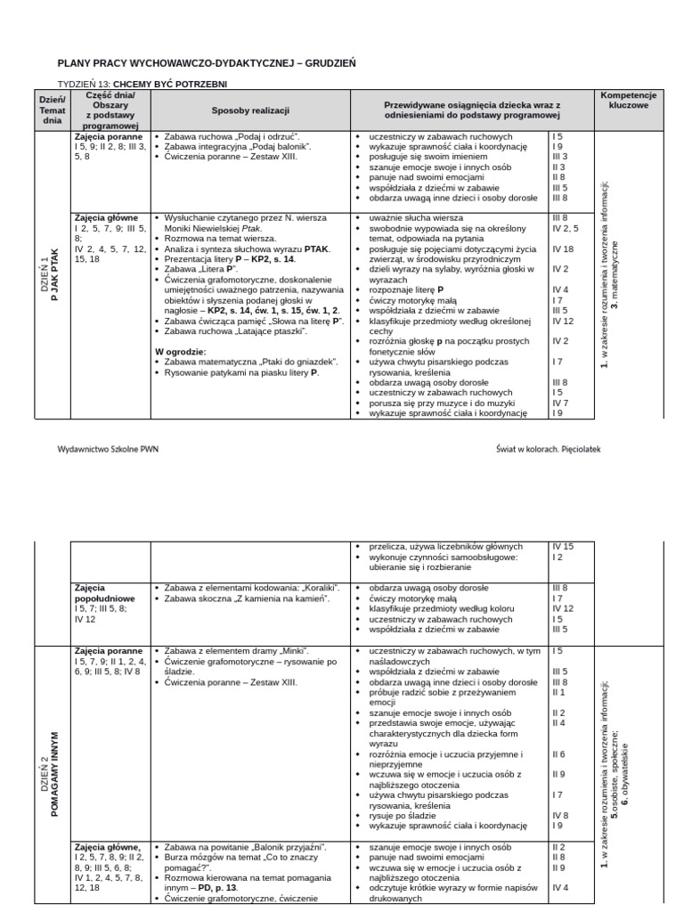 SWK 5-Latek Plan Pracy Grudzien | PDF