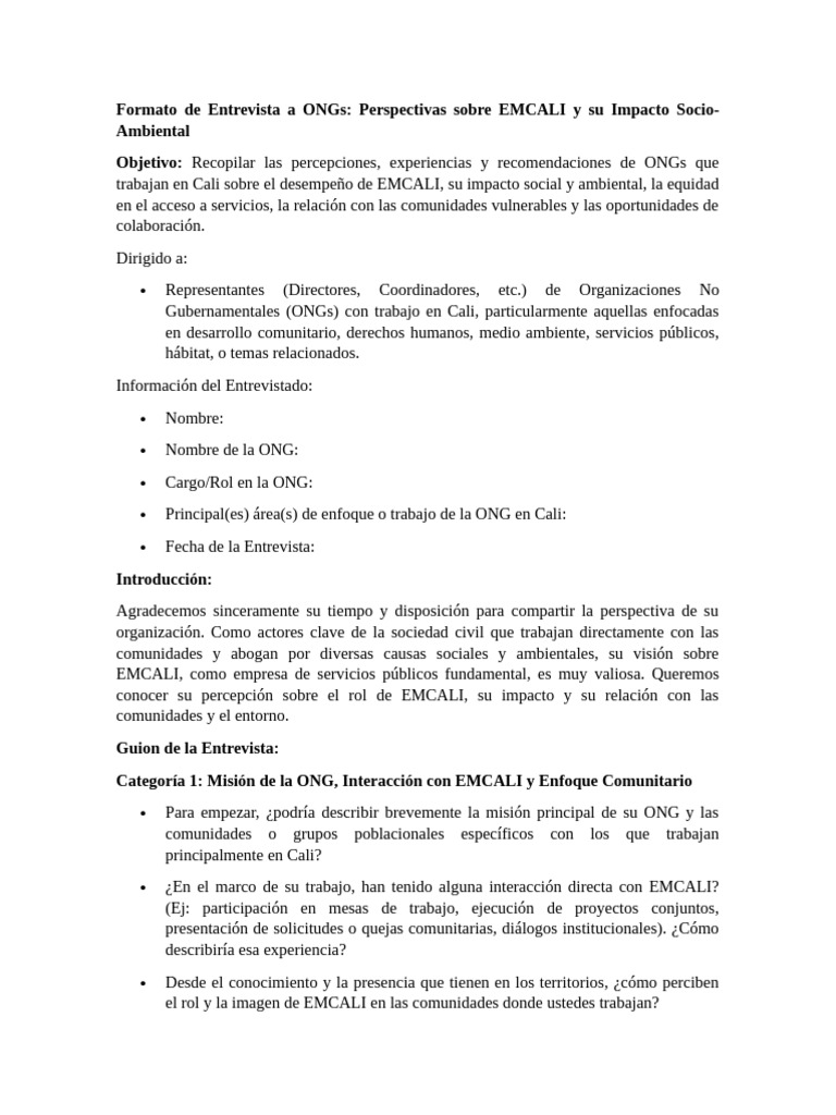 Entrevista a ONGs sobre EMCALI y su Impacto | PDF | Organización no gubernamental