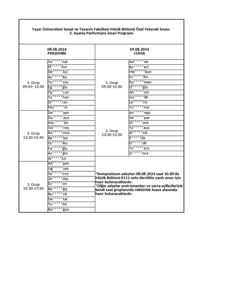 Sinav Programi | PDF
