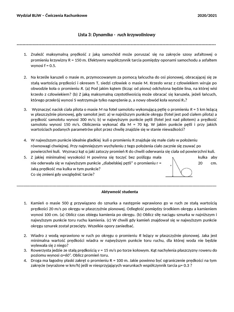 Dynamika - Ruch Krzywoliniowy | PDF