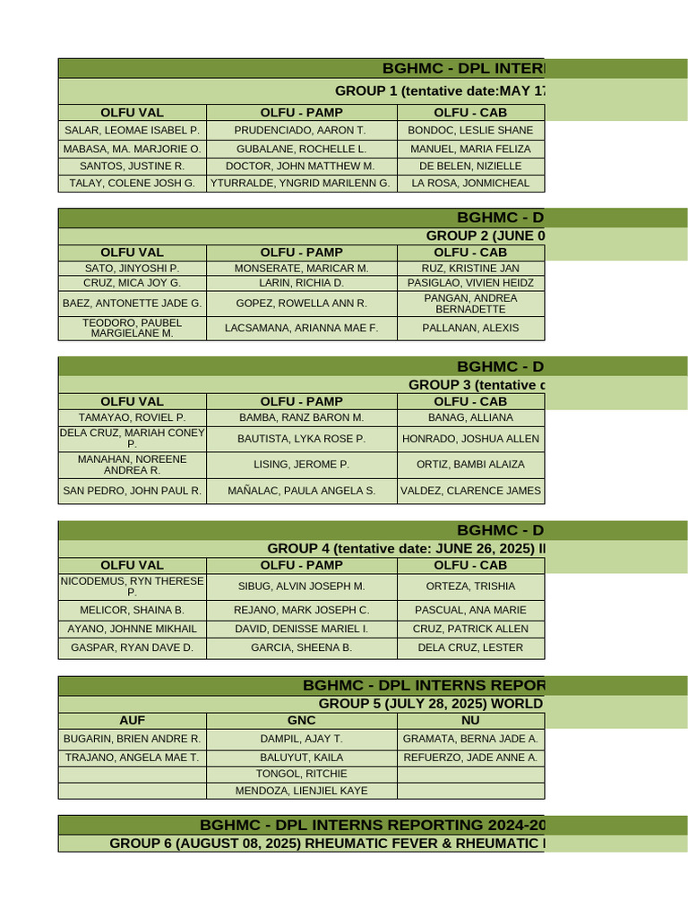 BGHMC DPL Interns Reporting 2024 2025 | PDF