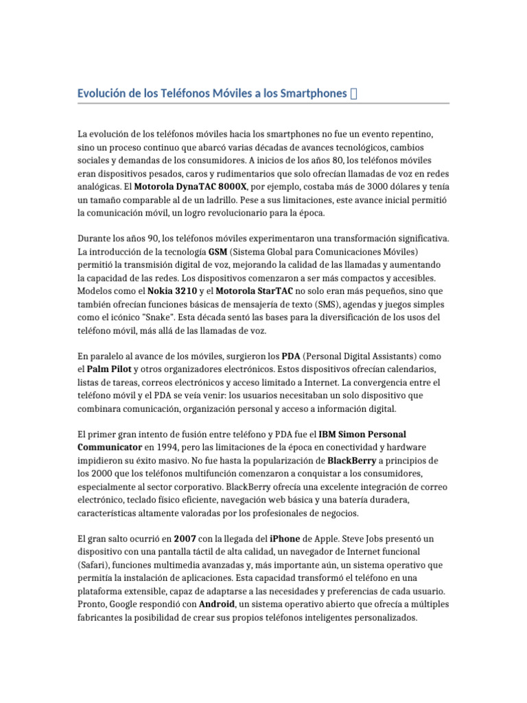 Evolucion de Los Telefonos Moviles A Smartphones | PDF | Smartphone ...