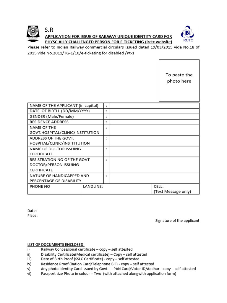 Railway ID Card Application for Disabled | PDF