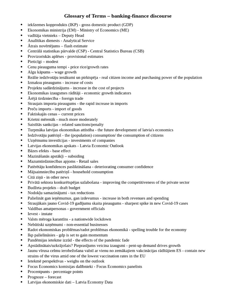 Glossary of Terms - Banking-Finance Discourse | PDF