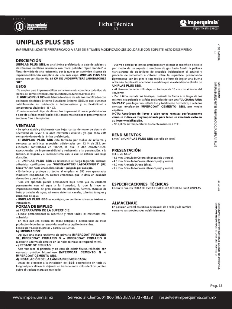 h33 Uniplas Plus Sbs | PDF