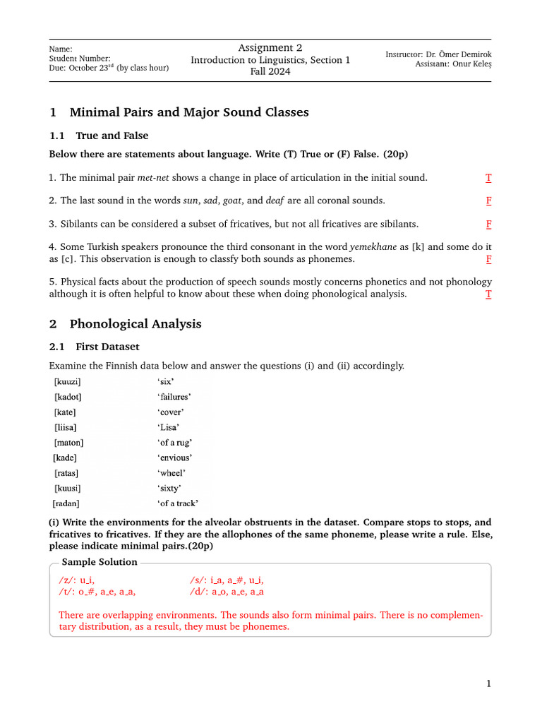 Linguistics Assignment: Minimal Pairs Analysis | PDF | Phoneme | Phonology