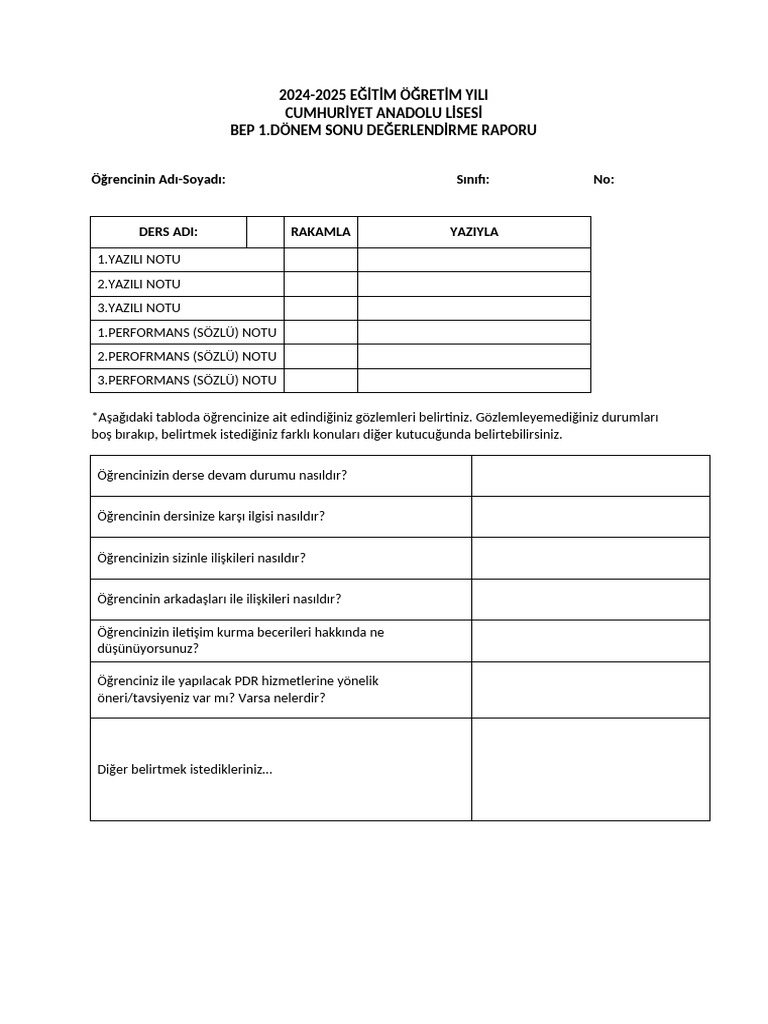 Bep Dönem Sonu Raporu | PDF