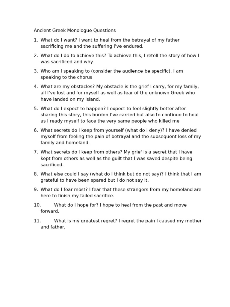 Ancient Greek Monologue Questions | PDF