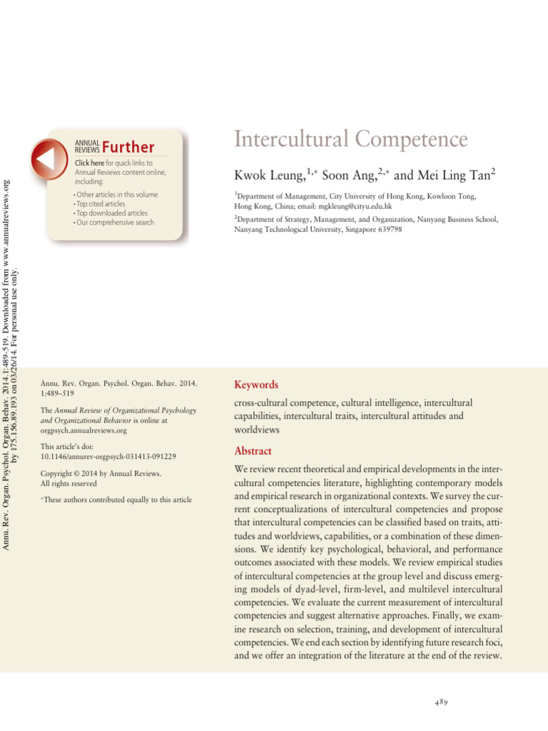 Annual Review 2014 Leung Ang Tan Intercultural Competence - Leung Ang ML | PDF | Intelligence ...