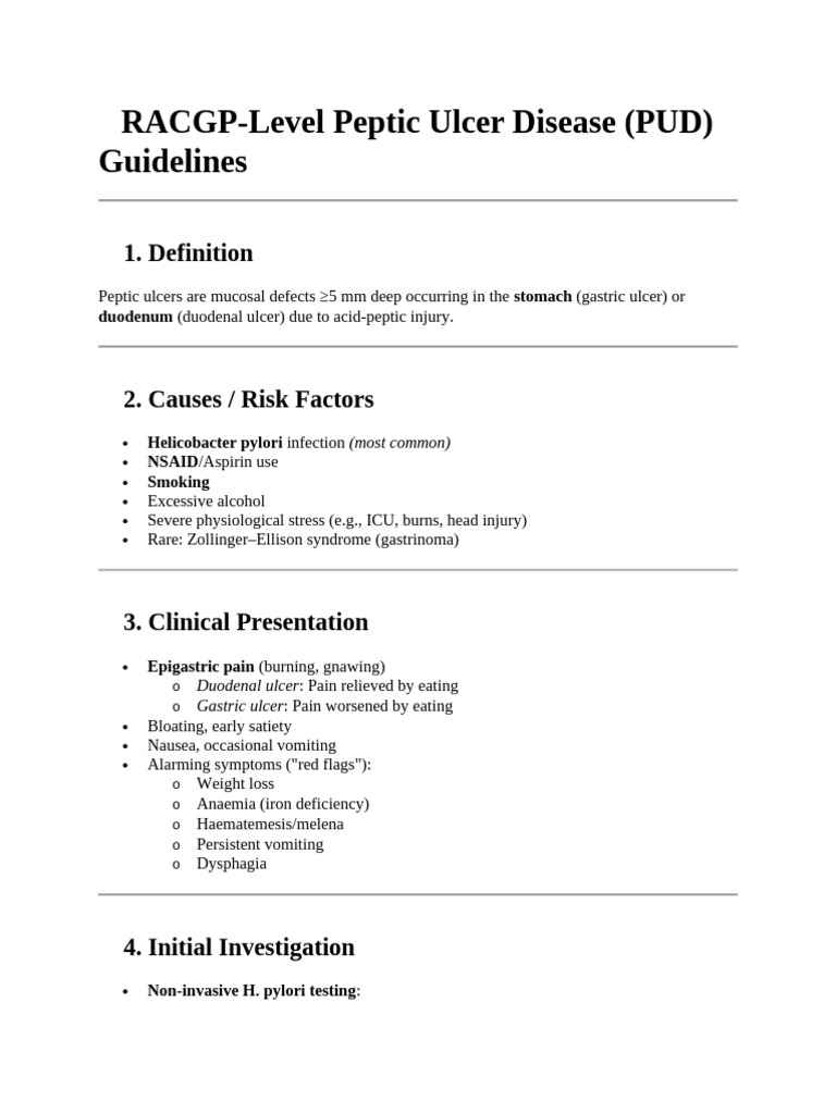 Racgp Guidlines For Pud | PDF | Medicine | Human Diseases And Disorders
