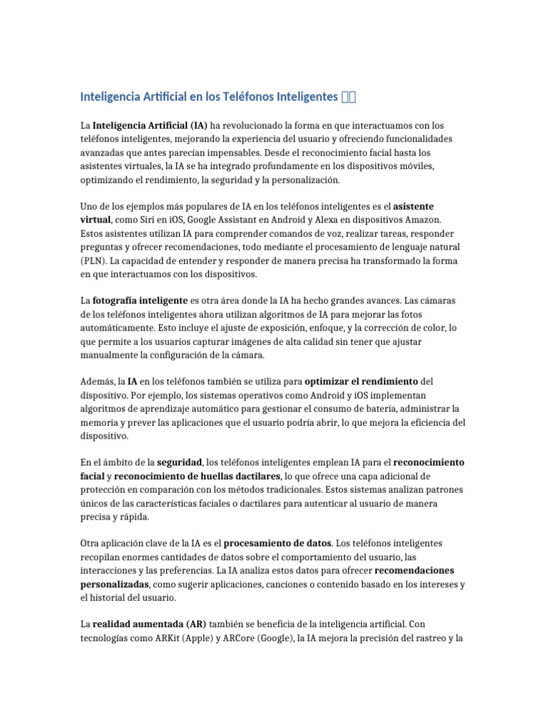 Inteligencia Artificial en Los Telefonos Inteligentes | PDF ...