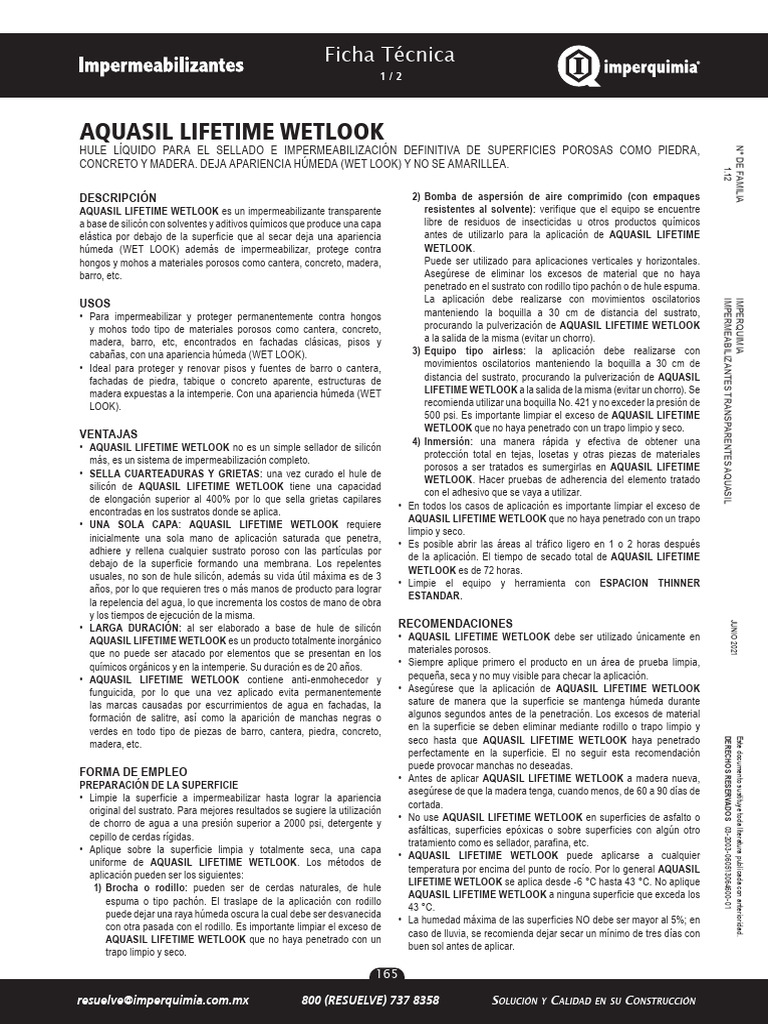 Aquasil Lifetime Wetlook | PDF | Hormigón | Madera
