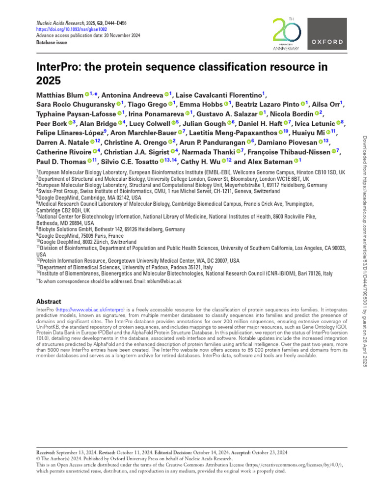 InterPro The Protein Sequence Classification Resource in | PDF | Chemistry | Biochemistry