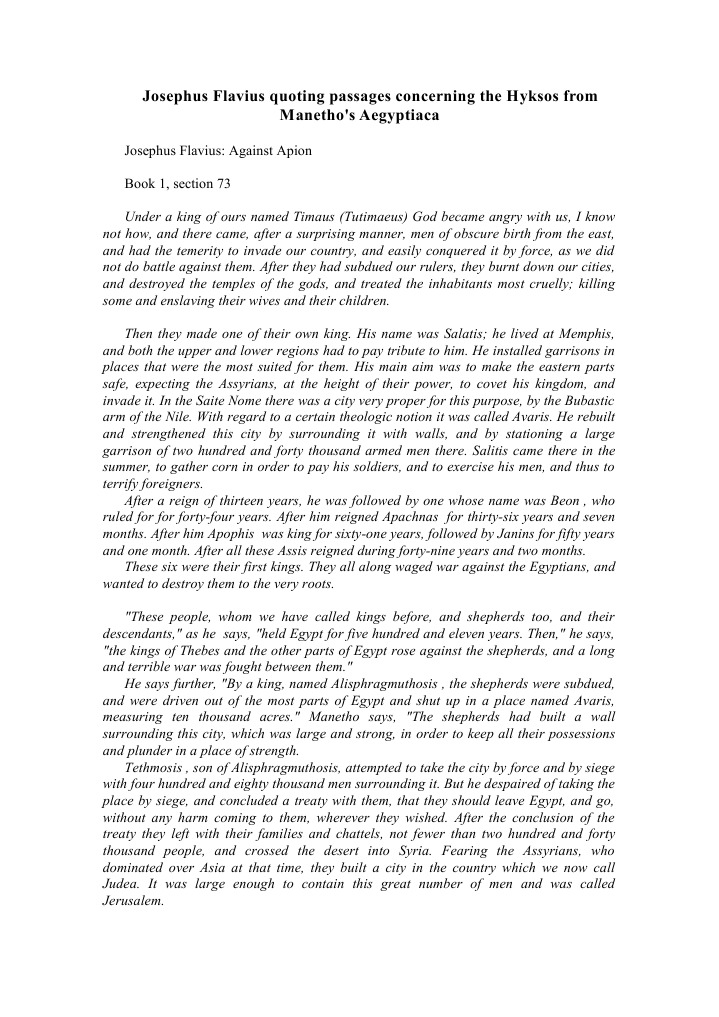 Manetho in Flavius Josephus | PDF | Unrest | Armed Conflict