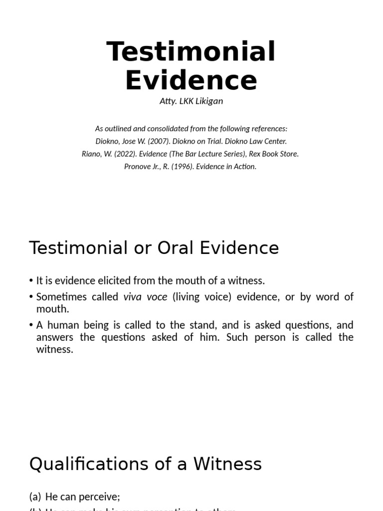 Testimonial Evidence | PDF | Witness | Confession (Law)