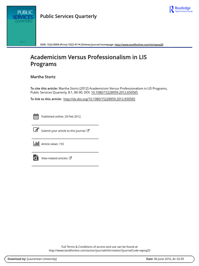 Academicism Versus Professionalism in LIS | PDF | Librarian | Libraries