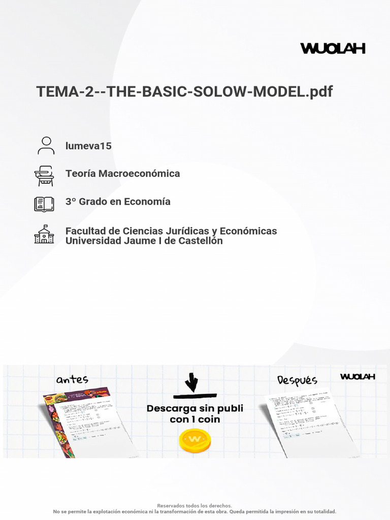 Wuolah Free TEMA 2 THE BASIC SOLOW MODEL | PDF | Economic Growth ...