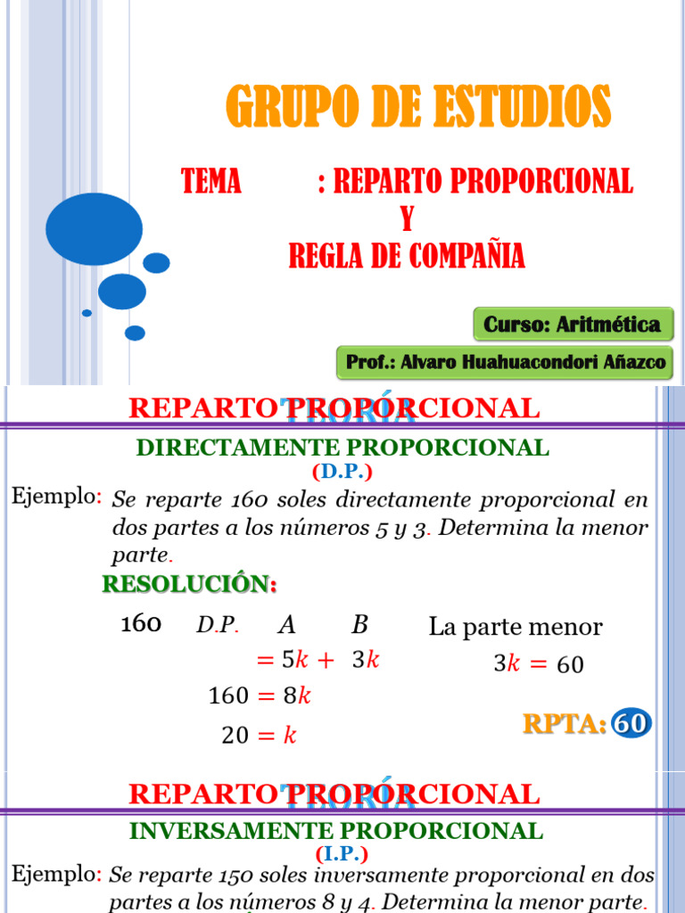 Aritmetica - Reparto Proporcional y Regla de Compañia | PDF