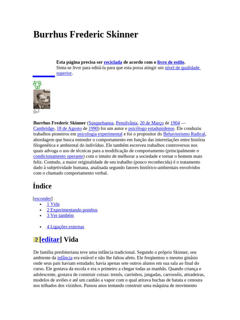 Burrhus Frederic Skinner | PDF | Behaviorismo | Psicologia