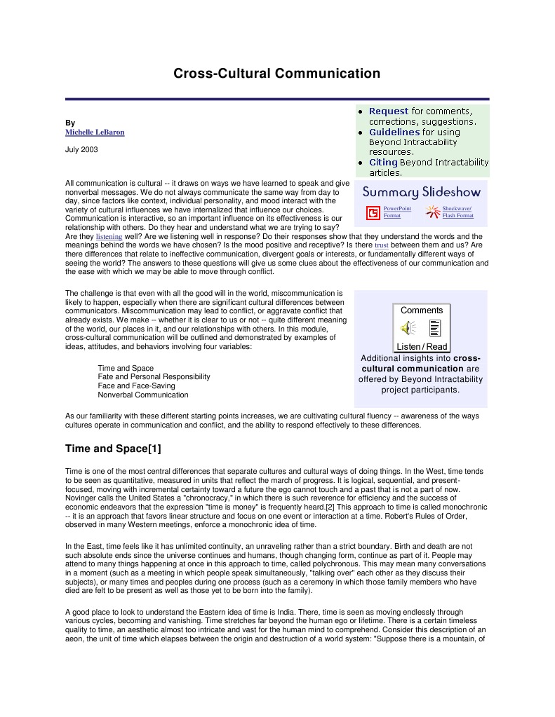 Cross-Cultural Communication Insights | PDF | Nonverbal Communication ...