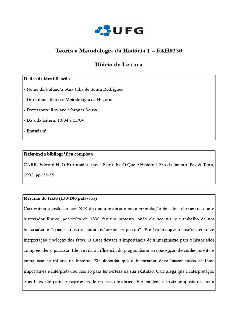 TMH1_Atividade1_DiÃ¡riodeLeitura | PDF | Historiador | Pensamento