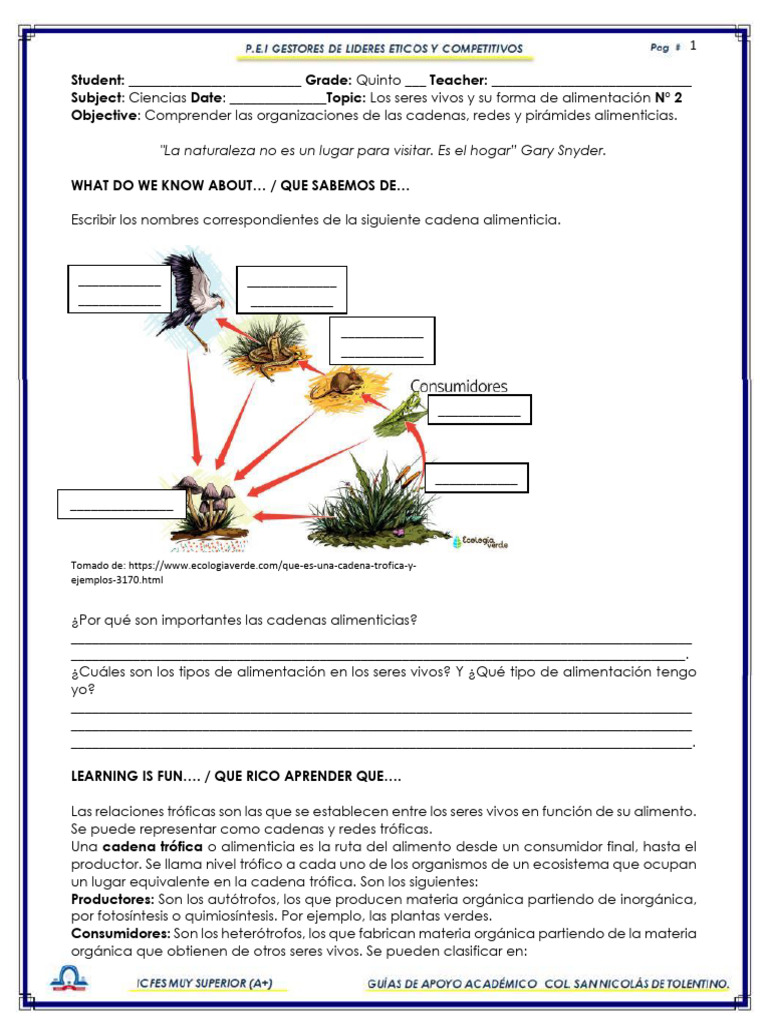 Guia Academica Ciencias 5° 2 P | PDF | Red alimentaria | Ecología de ...