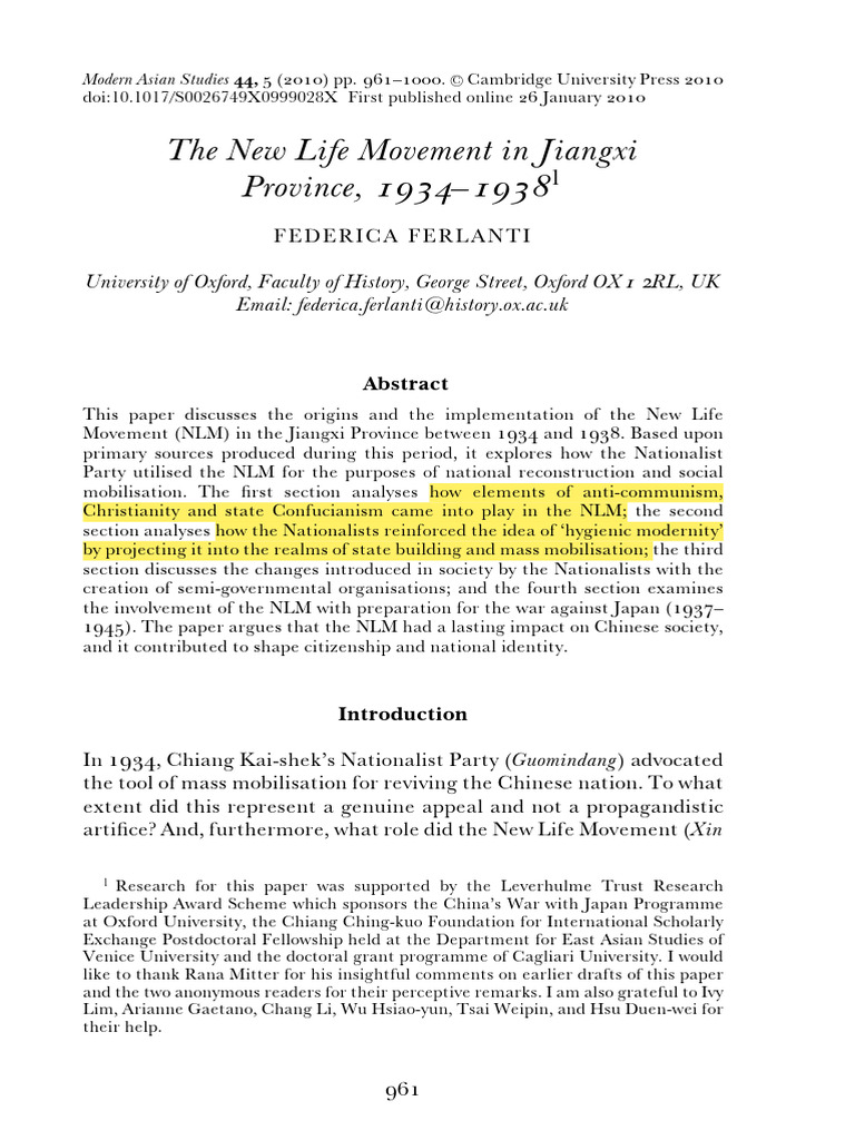 The New Life Movement in Jiangxi Province | PDF | Kuomintang | Chiang ...