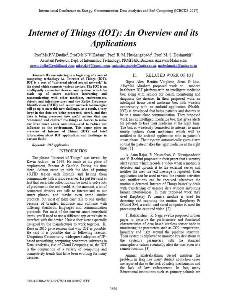 Overview of IoT and Its Applications | PDF | Internet Of Things | Home ...