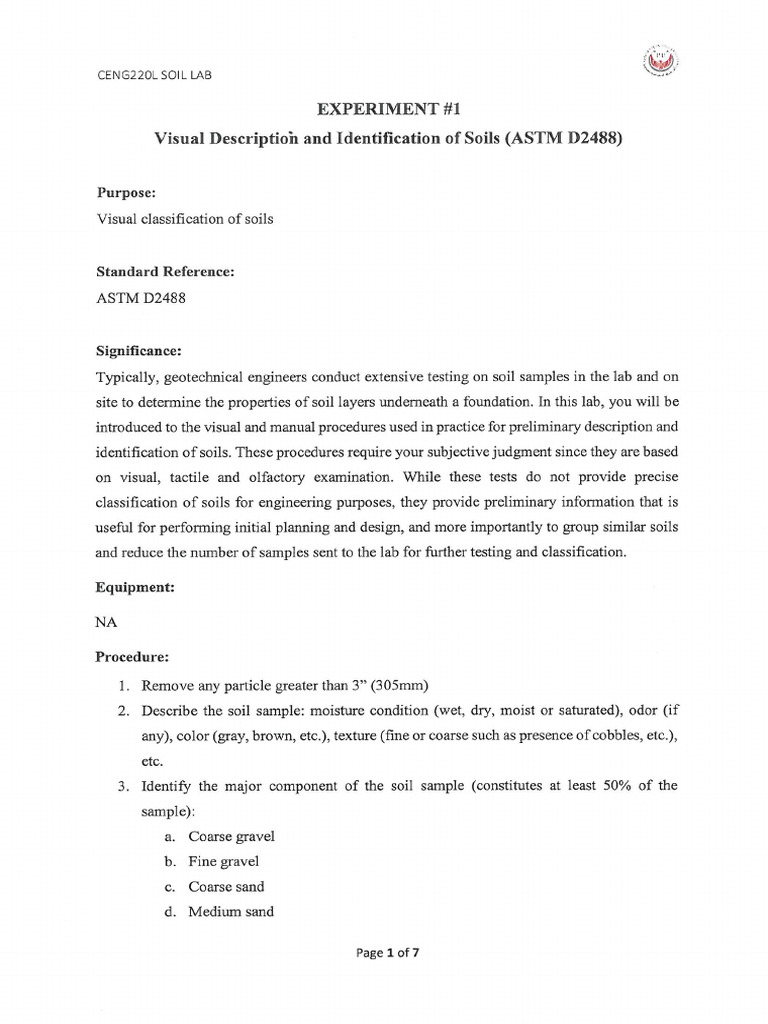 Lab#1 - Description and Identification of Soils - Visual and Manual ...