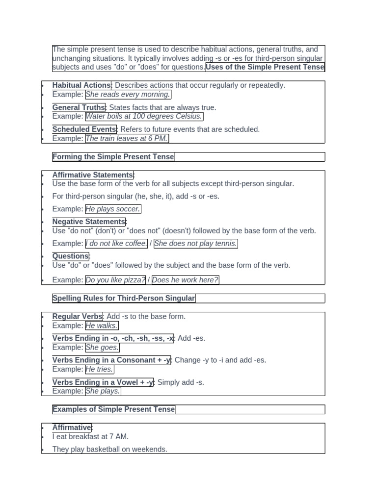 The Simple Present Tense Is Used To Describe Habitual Actions | PDF