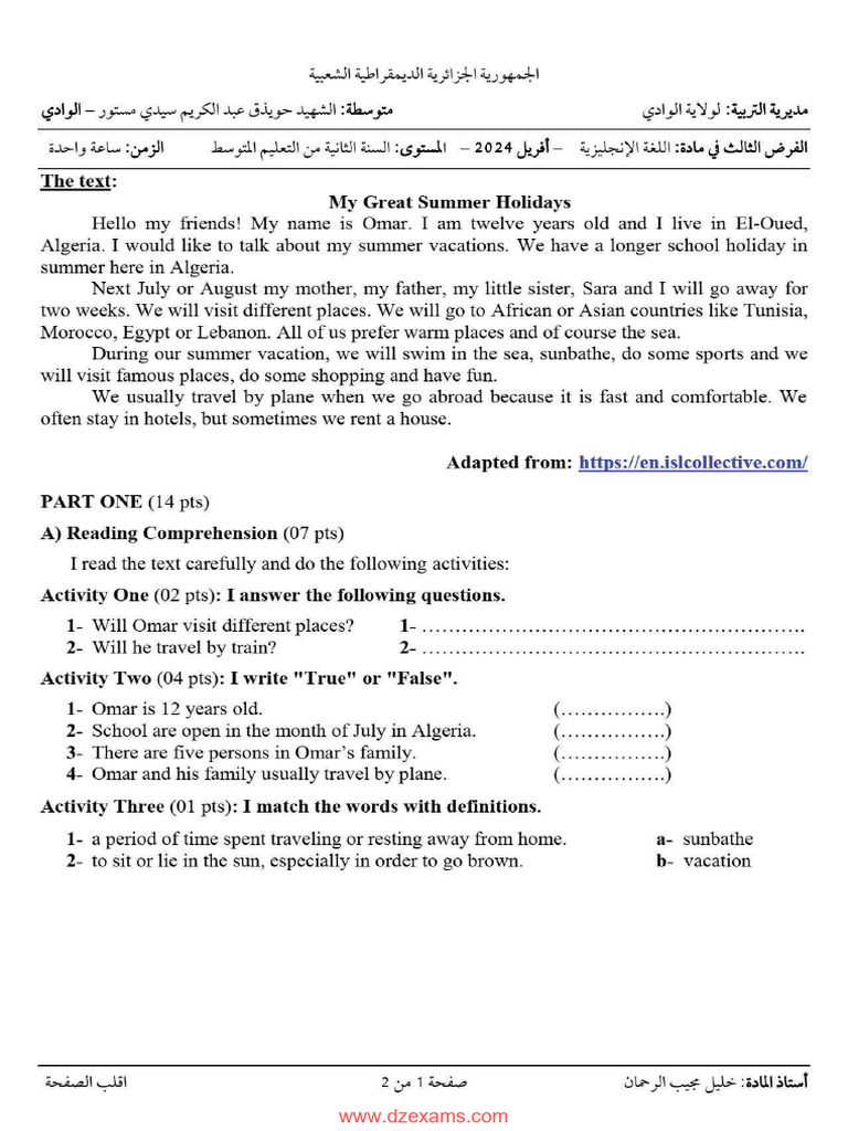 Dzexams 2am Anglais 1152746 | PDF