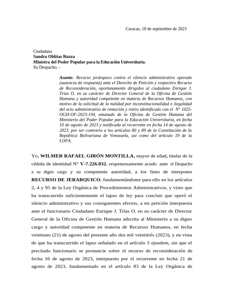 Recurso Jerarquico Wilmer | PDF | Jubilación | Constitución