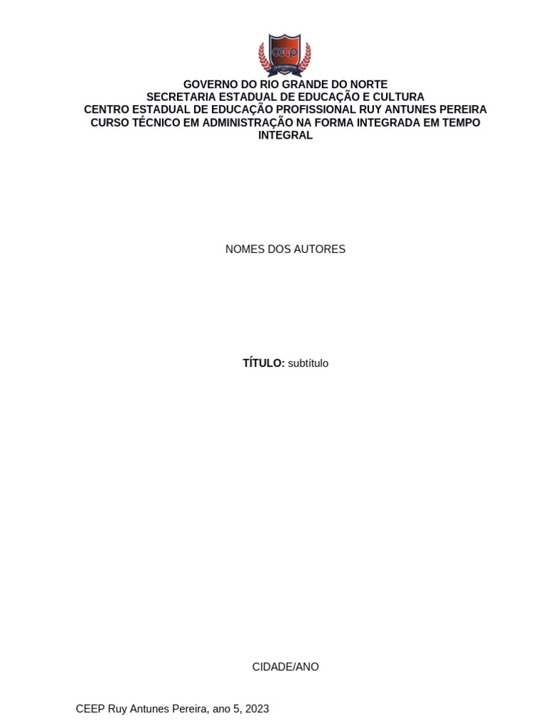 TCC 2023: Modelo ABNT CEEP Ruy Pereira | PDF | Custo | Marketing