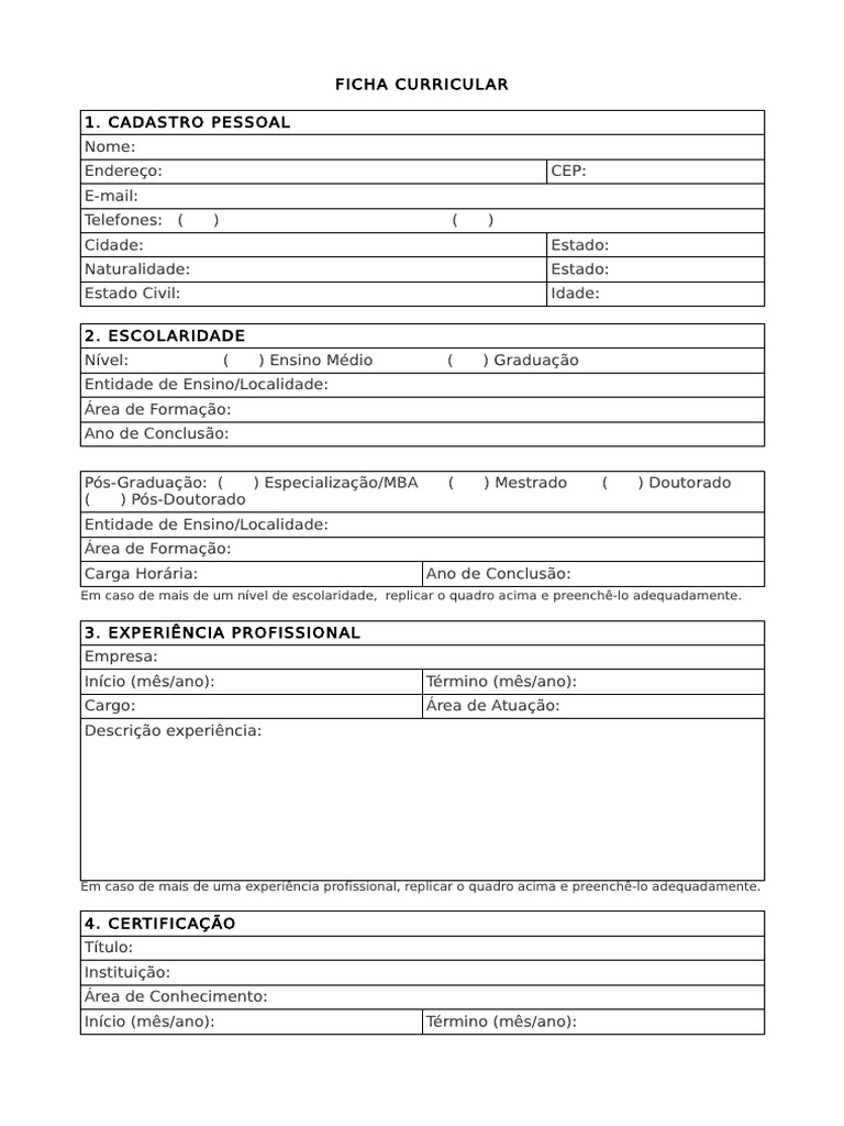 Ficha Curricular | PDF