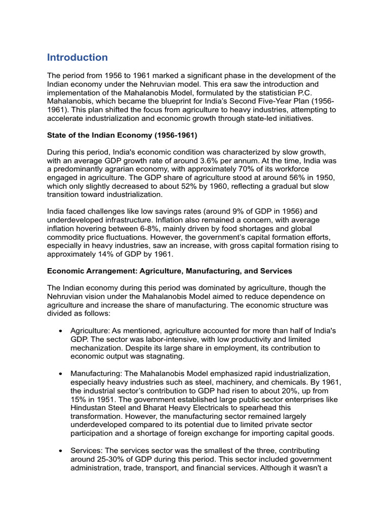 Indian Economy 1956-1961: Mahalanobis Model | PDF | Infrastructure ...