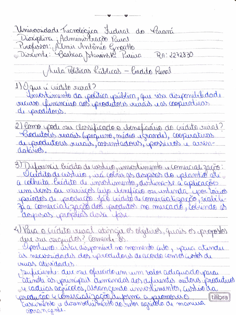 Atividade Crédito Rural-Barbara Stavinski Pereira | PDF