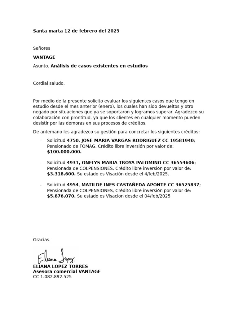 Peticion Vantage | PDF